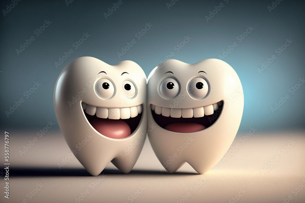 lustiger, glücklicher Comic Zahn in 3d isoliert auf pastellfarbenen ...