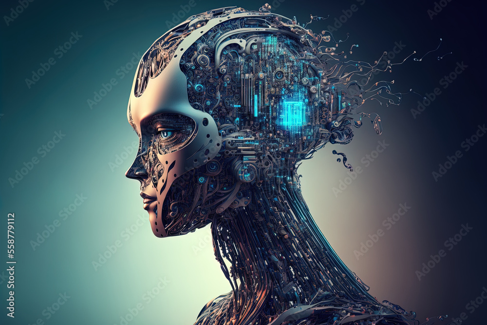 Concept of a digital head with artificial intelligence. Generative AI ...