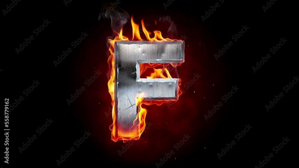 Burning metallic letter. Fiery font. Real fire flame, sparkles and ...