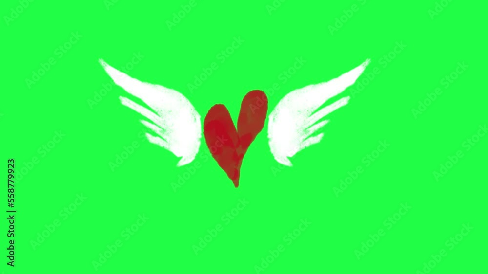 Hand Drawn winged heart animation on a green background. Cartoon Hand ...