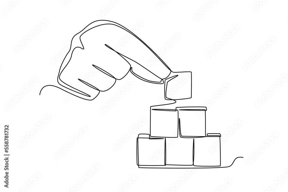 Vektorová grafika „Continuous one line drawing big hand puts a box on ...