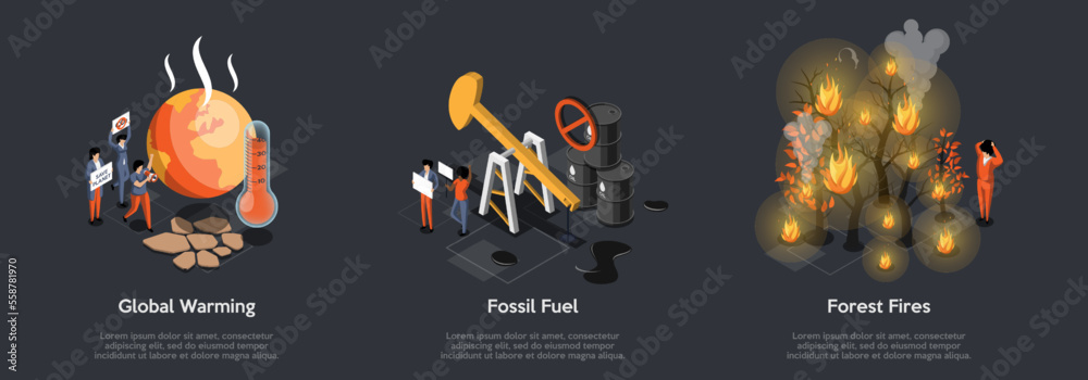 Concept Of Global Warming, Fossil Fuel And Forest Fires And Climat ...