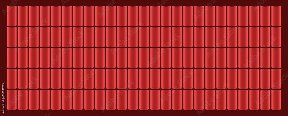 Vector red shingles realistic texture. 3d shape roofing tile pattern ...