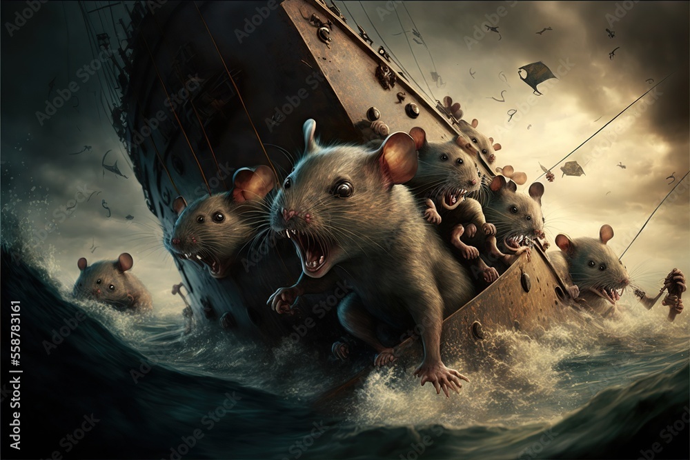 Panicked Rats Fleeing a Sinking Ship, concept of people abandoning an ... Panicked Rats Fleeing a Sinking Ship, concept of people abandoning an ...