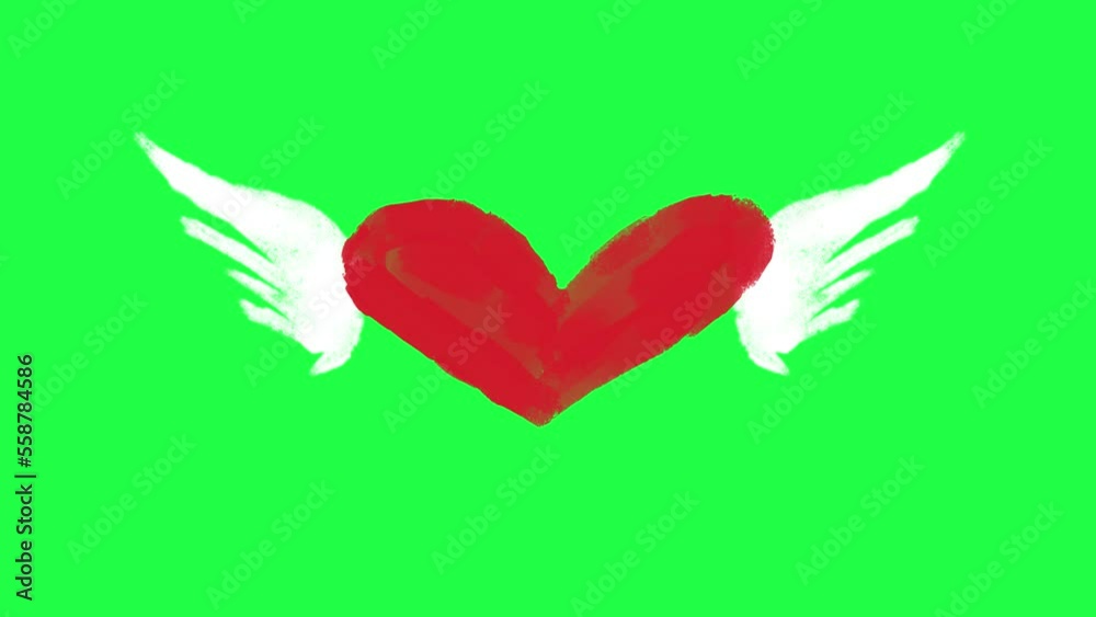 Hand Drawn winged heart animation on a green background. Cartoon Hand ...