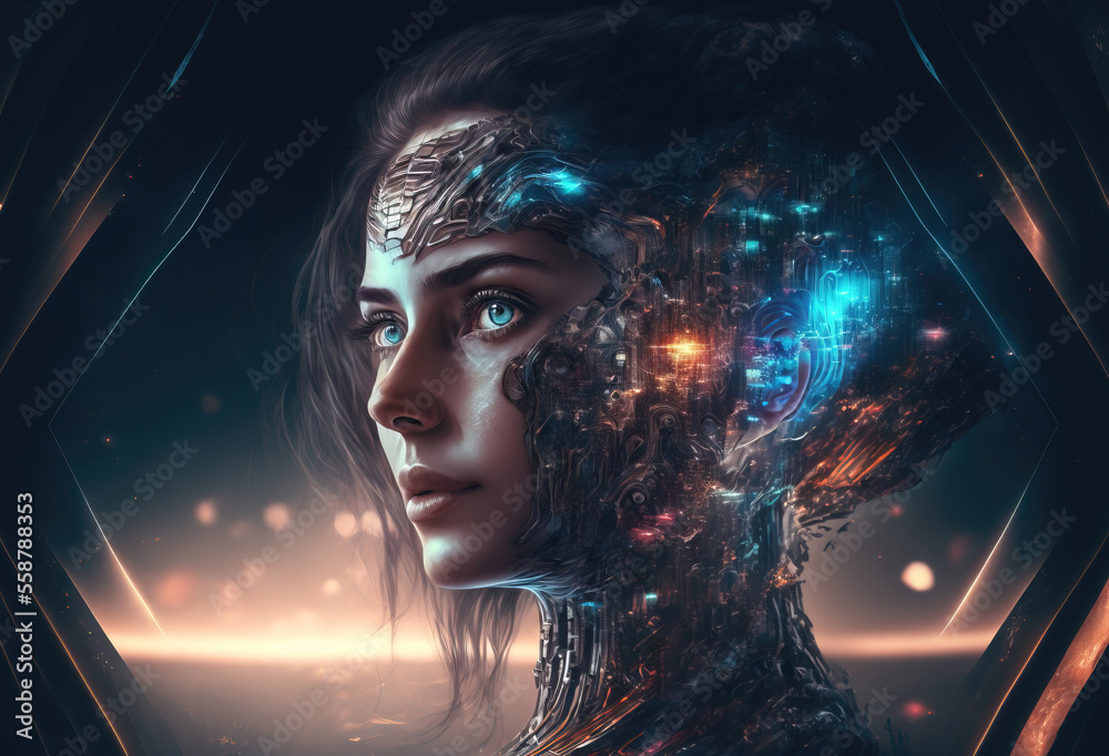 Artificial intelligence, abstract cyborg android. is not based on any ...