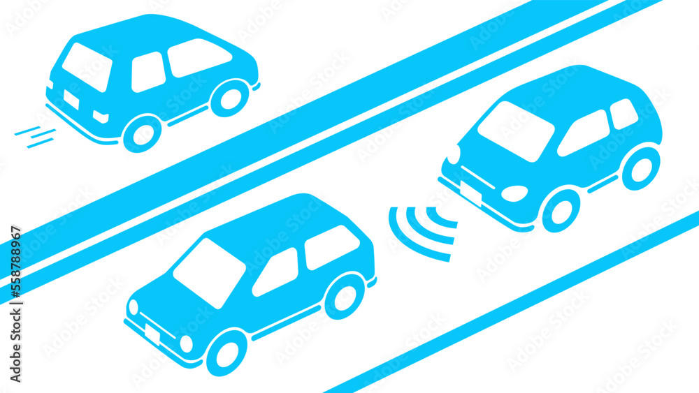 Autonomous vehicle illustration. Keep the car distance by automatic ...