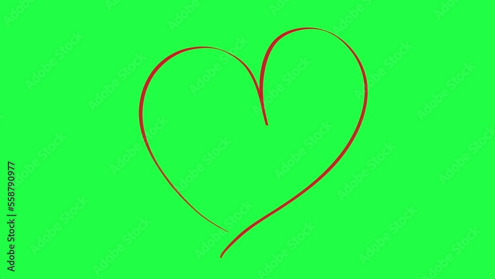 Hand Drawn outline heart animation on a green background. Cartoon Hand ...