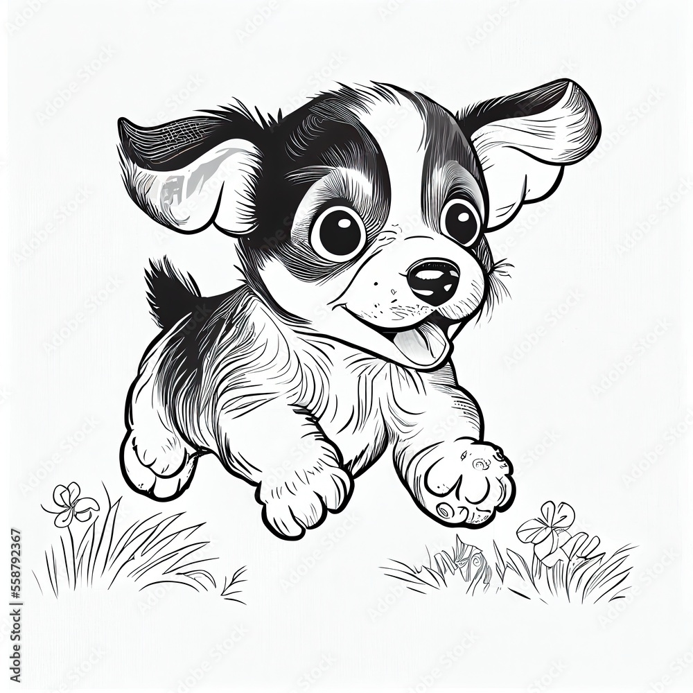 Outline illustration of dog for coloring book page. Spring background ...