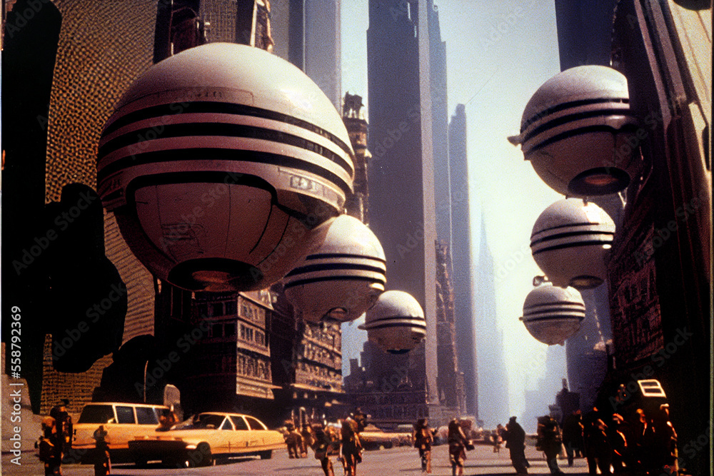 Beautiful advance sci-fi city with flying machine. Generative AI ...