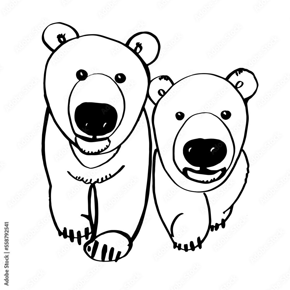 Two Polar bear Vector Illustration black and white for coloring Stock ...