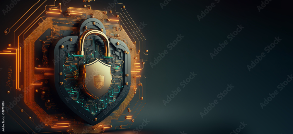 Cybersecurity padlock protection with copy space, future technology ...