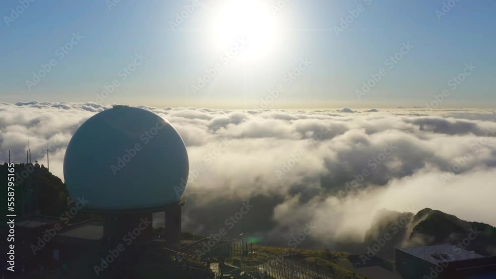Meteorological weather radar station with a large white sphere on top ...