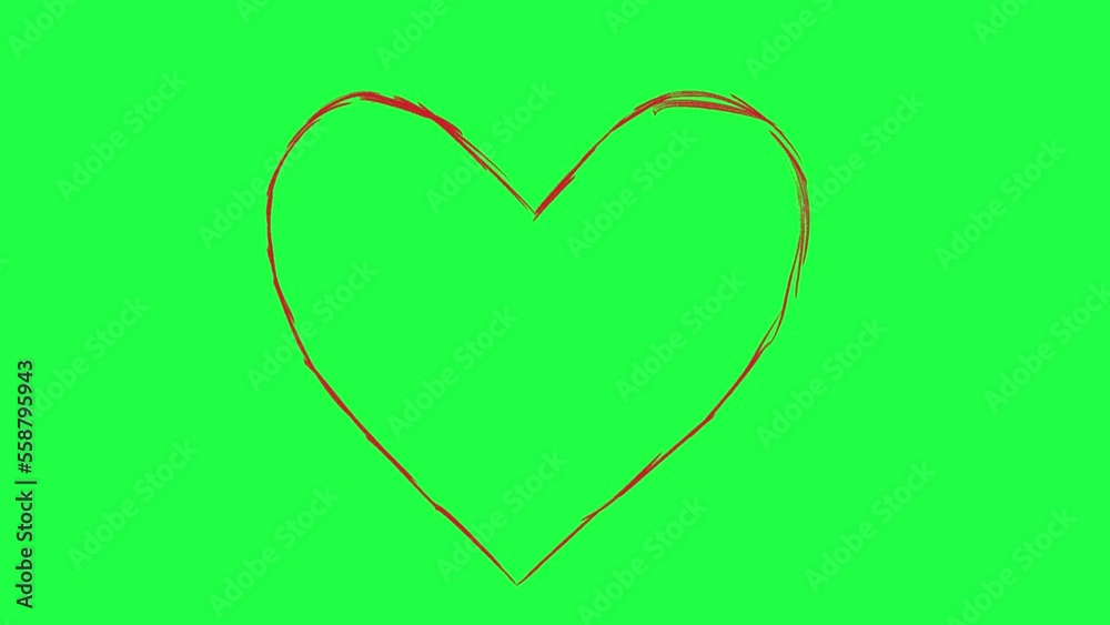 Hand Drawn outline heart animation on a green background. Cartoon Hand ...