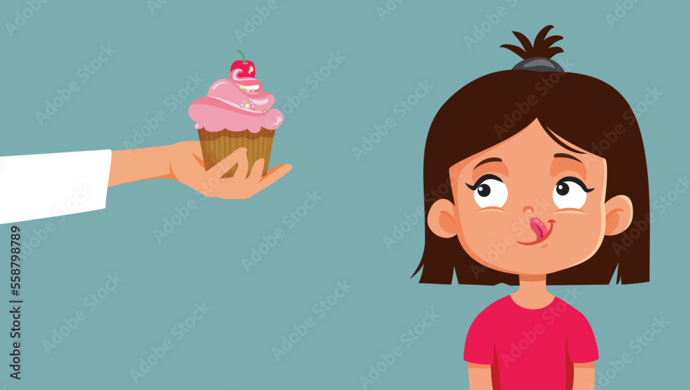 Little Girl Craving Dessert Vector Cartoon Illustration. Mom giving her ...