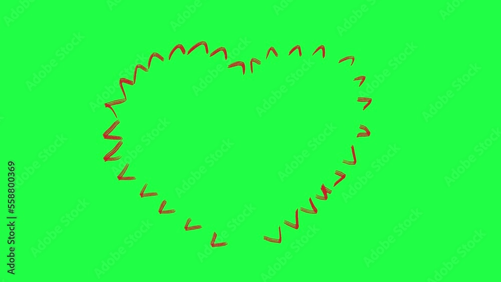 Hand Drawn outline zigzag heart animation on a green background ...