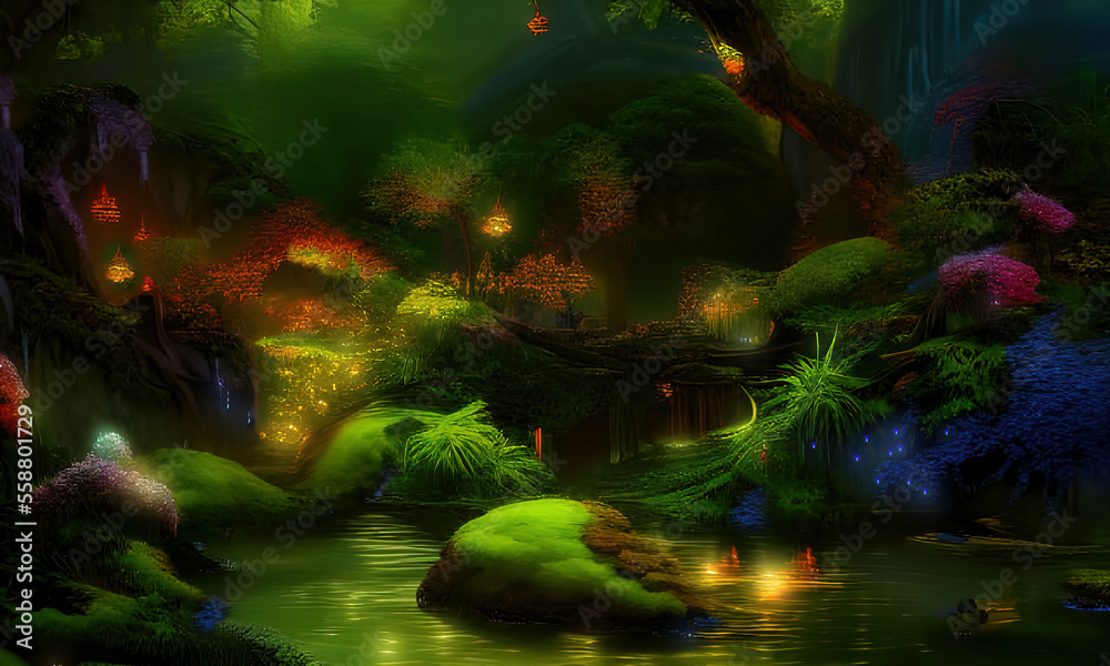 Mystical, fantastic, old, romantic, ancient garden. An original, high ...