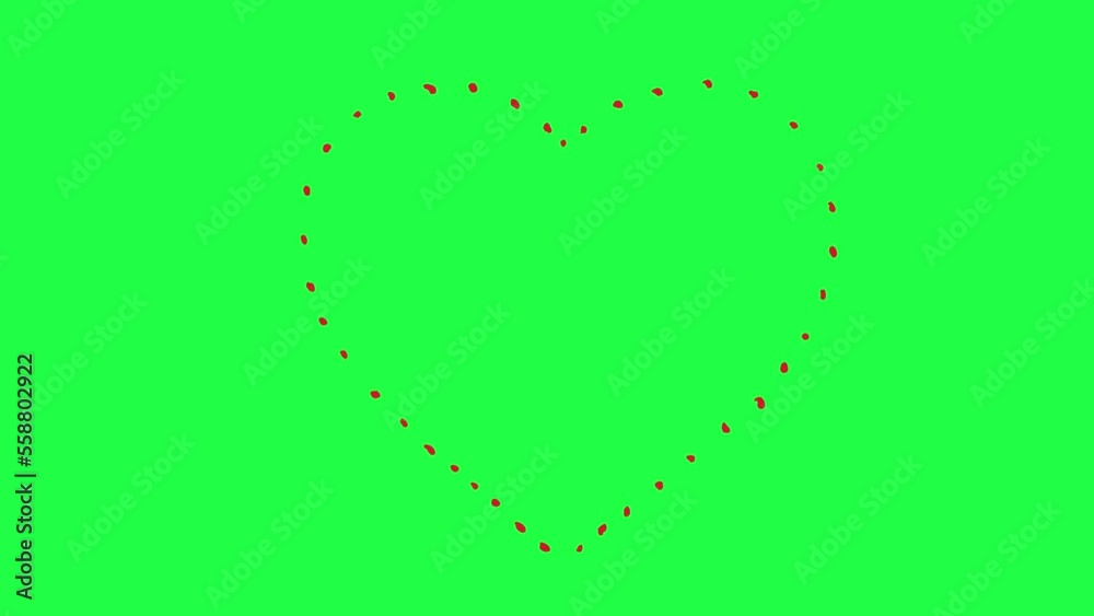 Hand Drawn outline dot heart animation on a green background. Cartoon ...