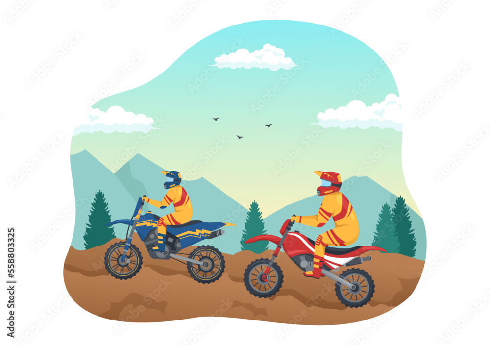 Motocross Illustration with a Rider Riding a Bike Through Mud, Rocky ...