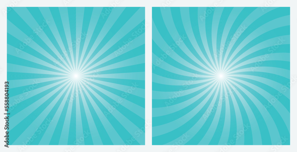 Sunburst recto background set. Turquoise blue rectangular recto ...