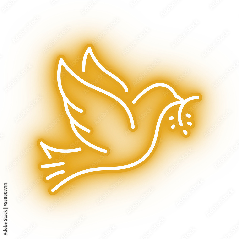 Neon yellow dove, flying bird icon on transparent background Stock ...
