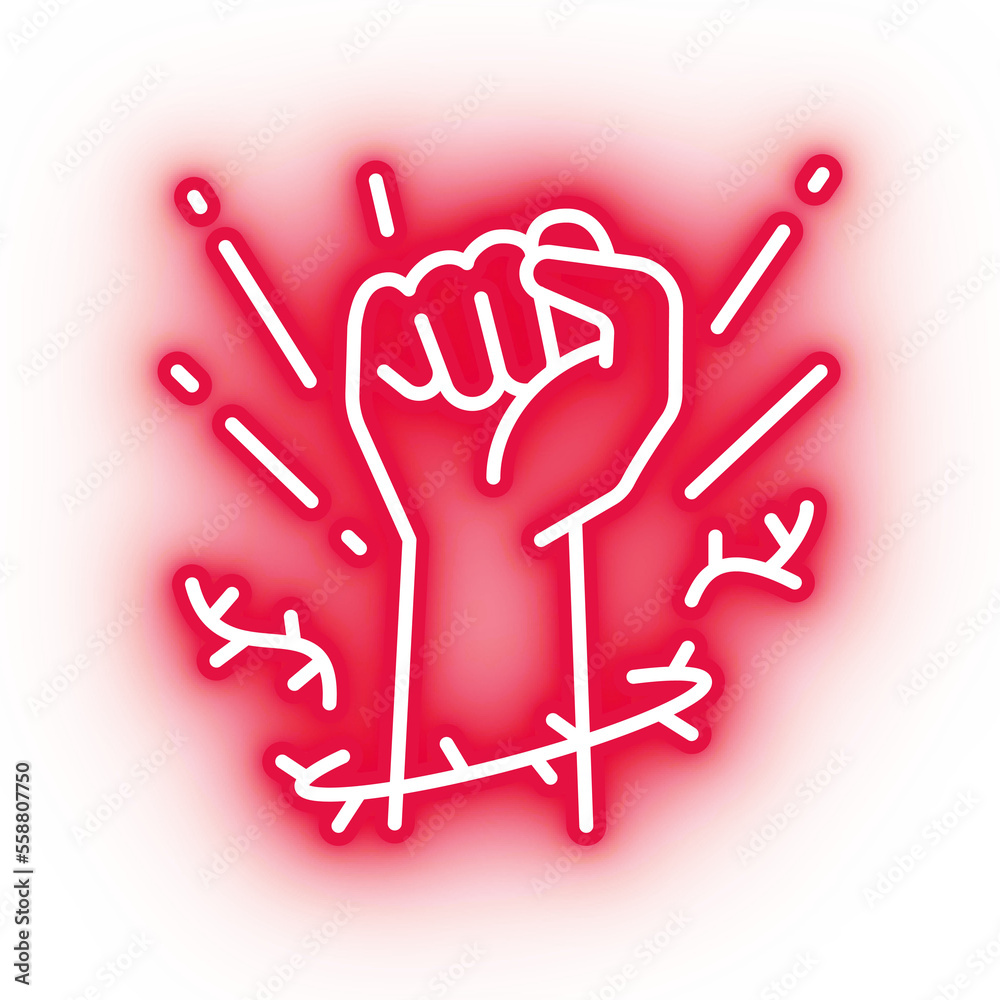 Neon red fist, freedom fighter fist icon on transparent background ...