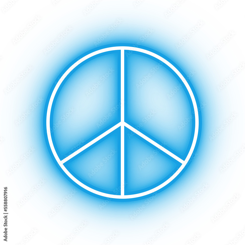 Neon blue peace sign, peace speech icon on transparent background Stock ...