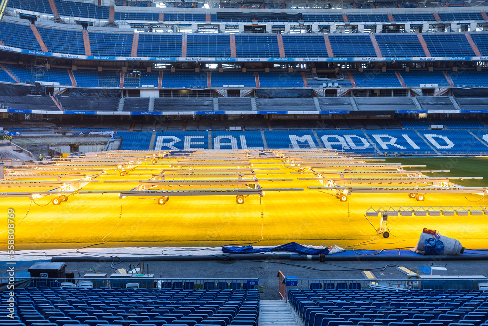 Madrid, Spain - January 04, 2023: Interior of the Santiago Bernabeu ...