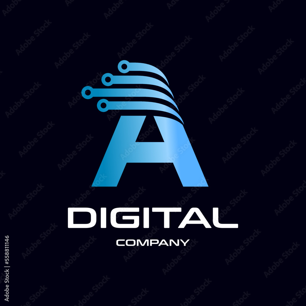 Letter A technology vector logo template. This design with dot symbol ...
