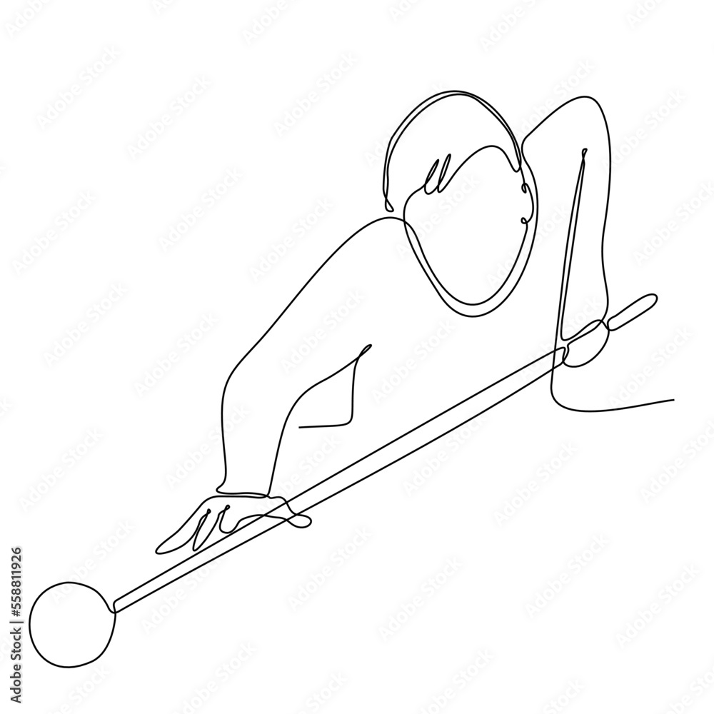 One line drawing of handsome young man playing pool in pool hall vector ...