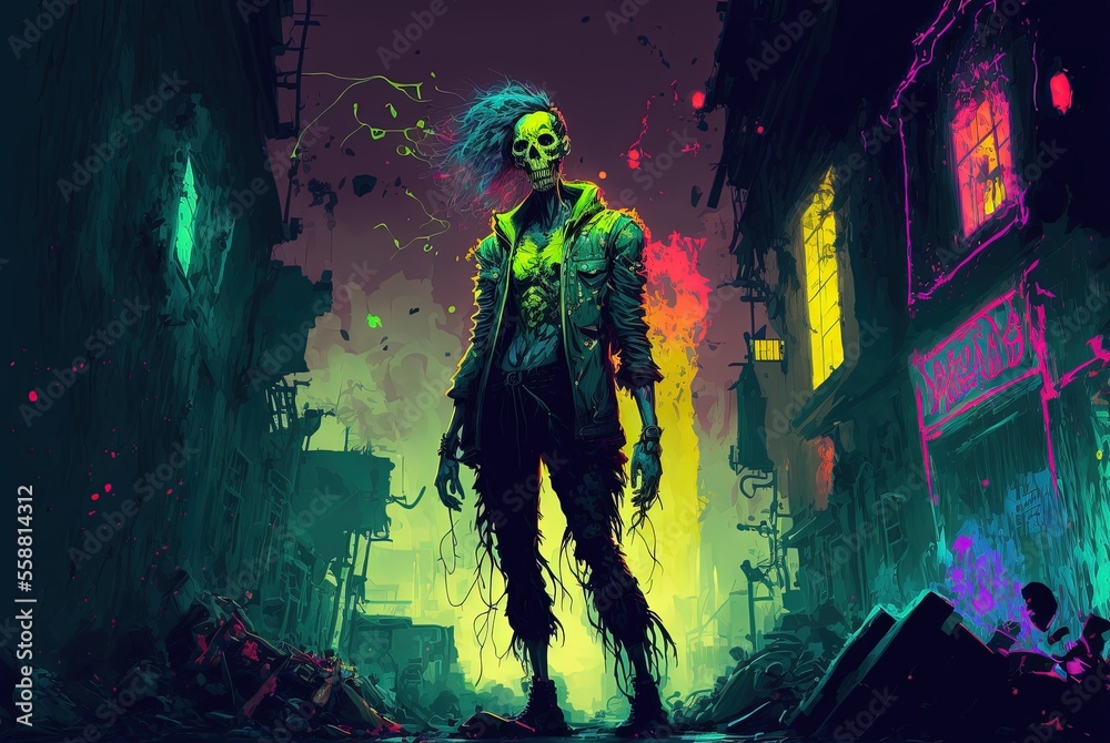 Toxic undead cyberpunk zombie tainted with radiation poisoning prowling ...