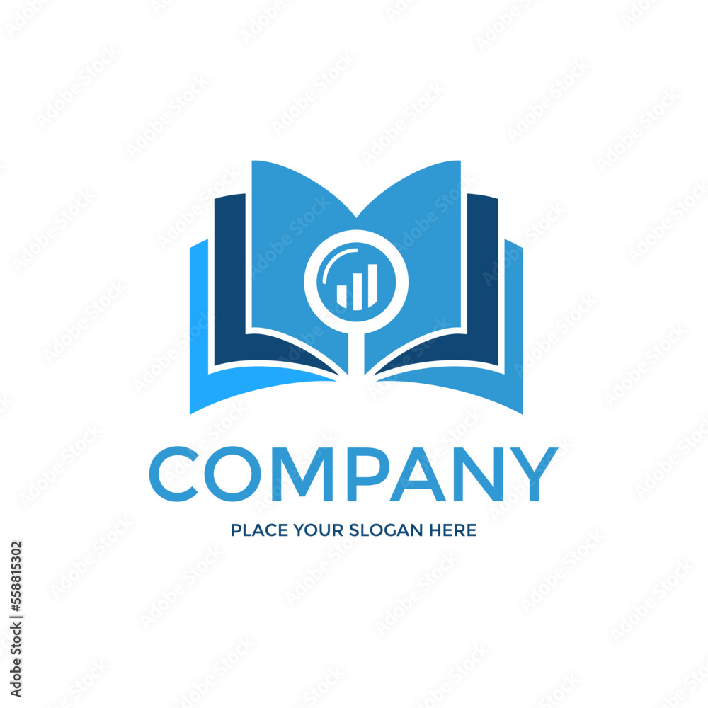 Document search vector logo template. Blue color. This logo with ...