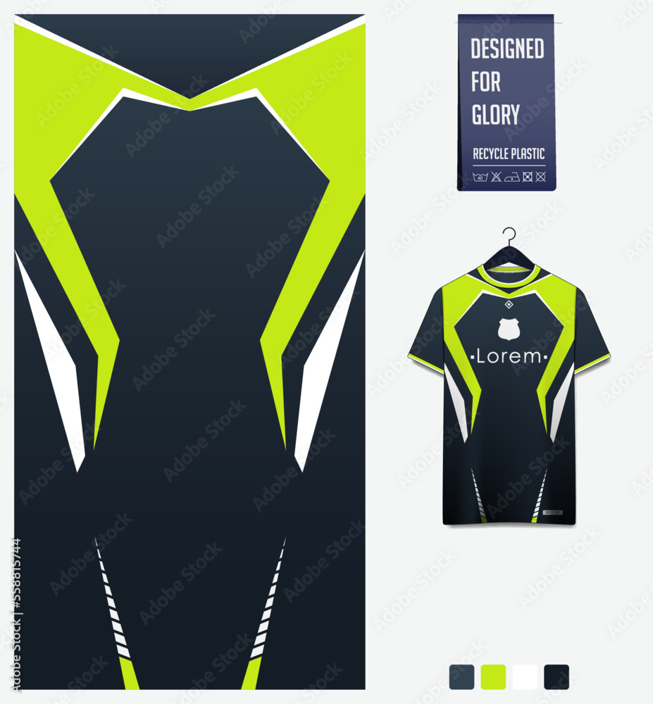 Soccer jersey pattern design. Geometric pattern on black background for ...