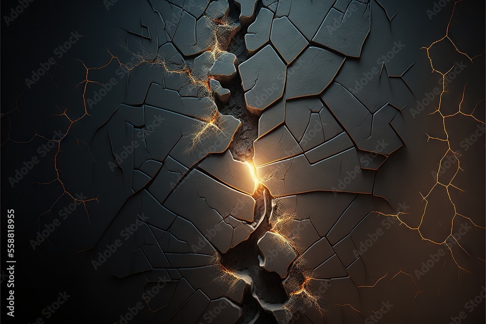 a cracked wall with a light shining through it and a crack in the wall ...