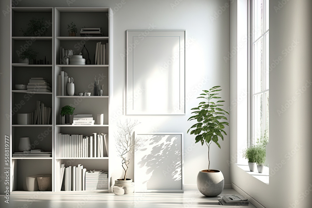 Front view of a light filled living room that is furnished with ...