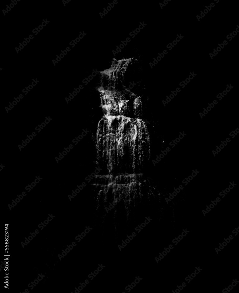 Waterfall isolated on the black background. Royalty high-quality free ...