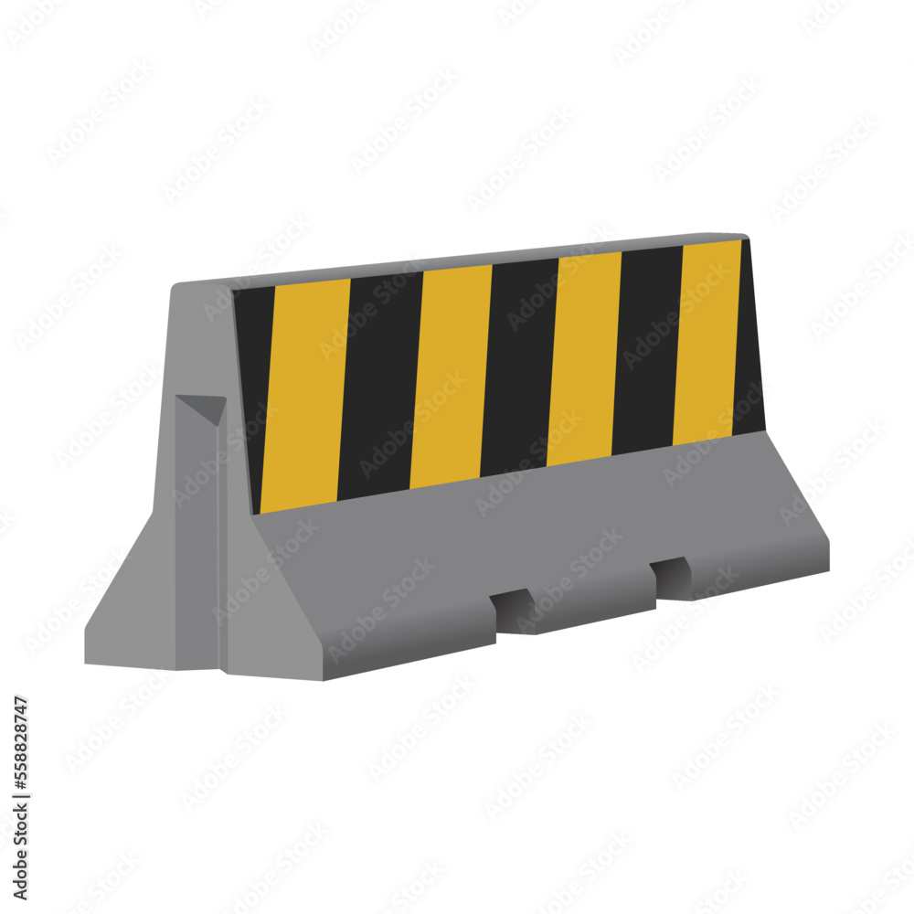 Striped yellow and black concrete barriers for blocking road. Vector ...