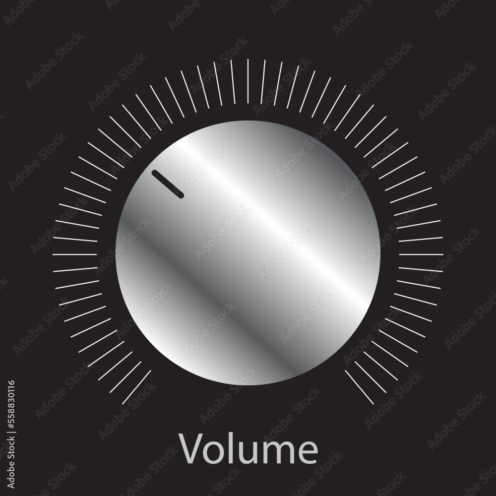 Music sound volume knob button vector icon. Metal audio control dial ...