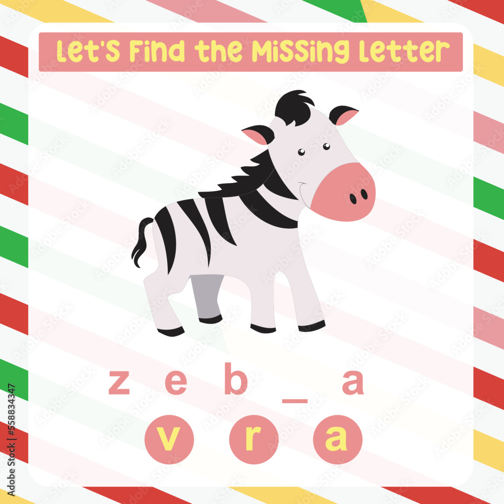 Missing letter worksheet for kids. Complete the missing letter for ...