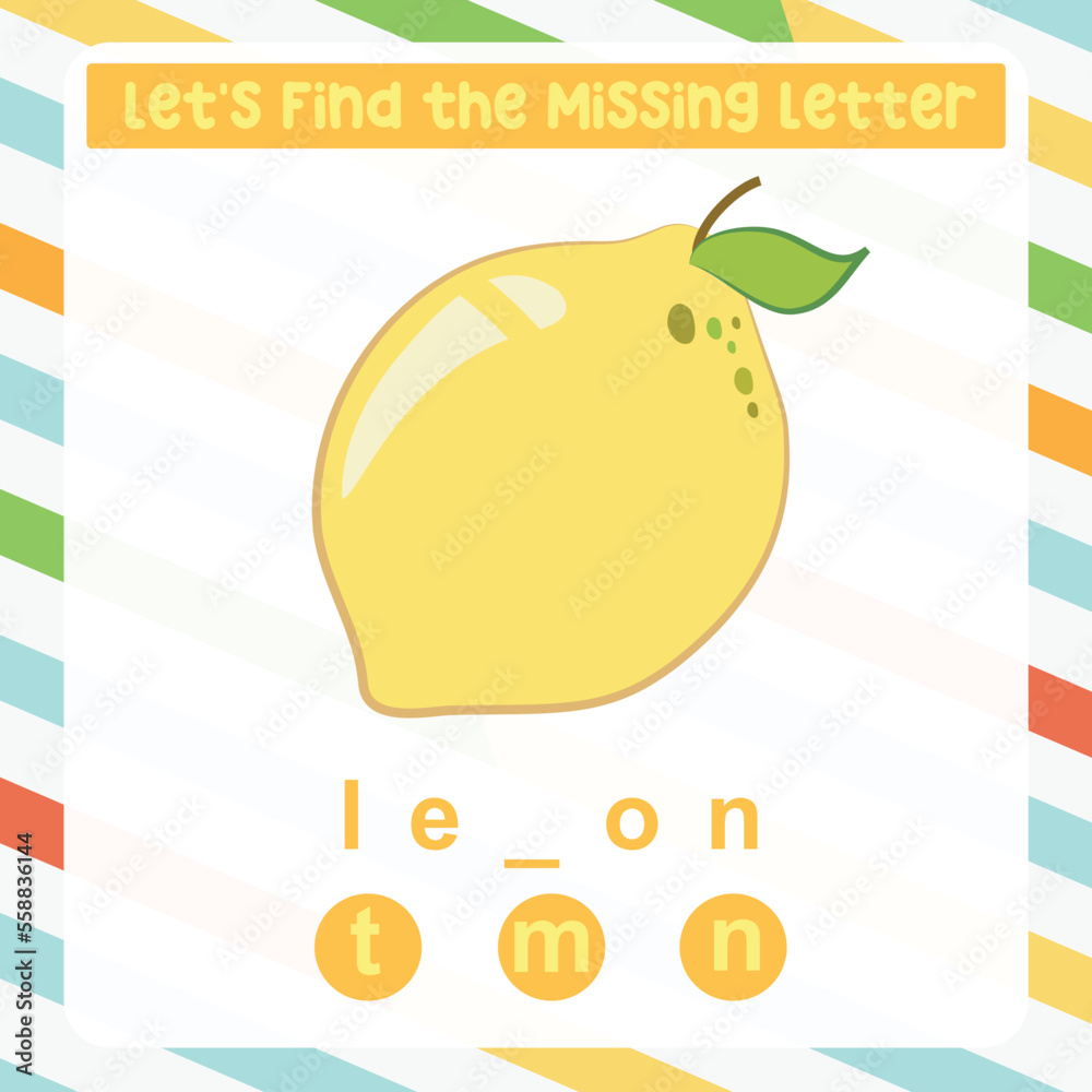 Find the missing letter worksheet for kids learning the fruits ...