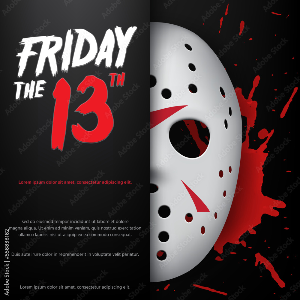 Friday the 13th horror banner with Jason hockey mask on red blood and ...