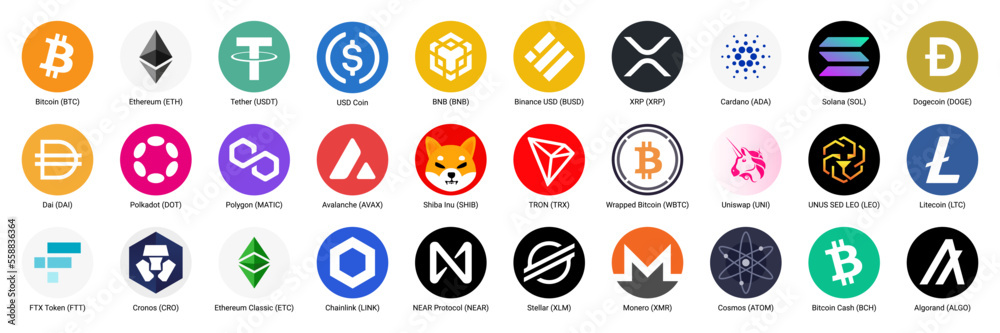 Cryptocurrency logo set updated version. Cryptocurrencies vector icons ...