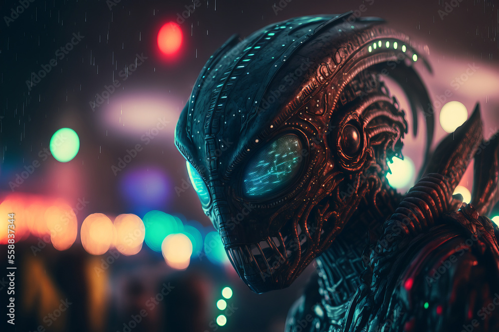 Alien fantasy face, extraterrestrial creature from science fiction with ...