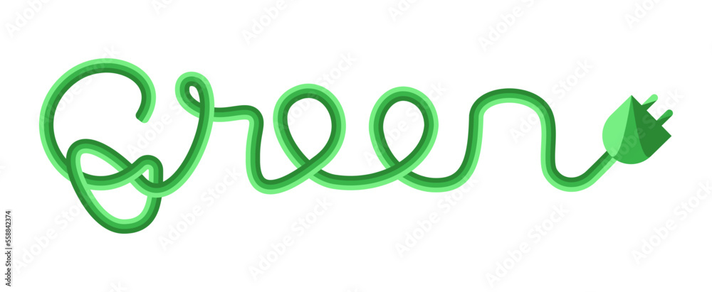 Green energy lettering / typography made from green shade powercord ...