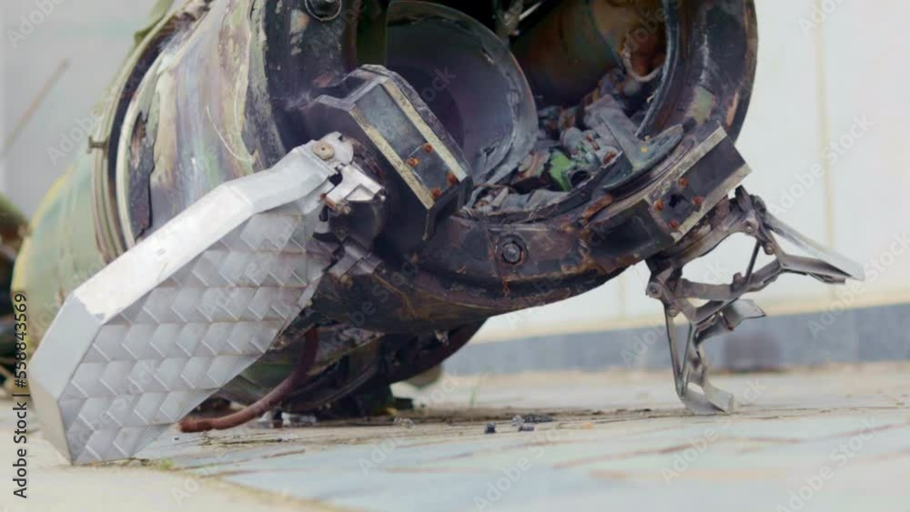 Parts of a tactical ballistic missile, OTR-21. Destroyed Russian ...