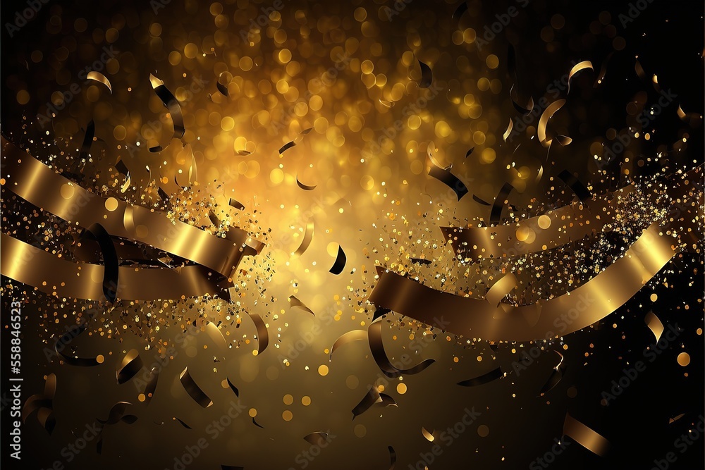 Happy New Year Golden Background with Confetti. Generative AI Stock ...
