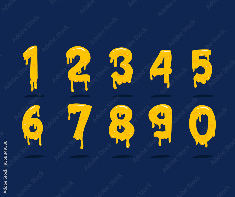 melting cheese number typography set 1 to 10 illustration vector ...