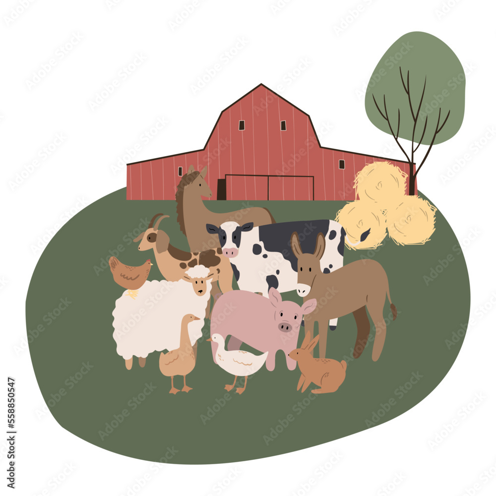 farm life illustration, domestic animals clipart, farm market, cottage ...
