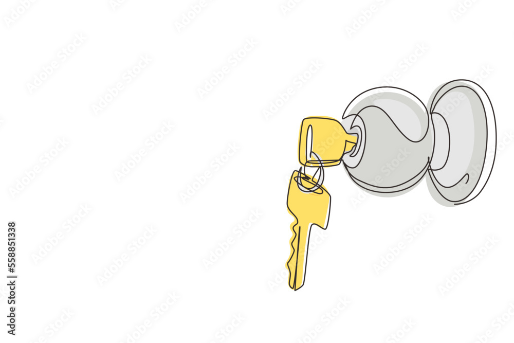 Continuous one line drawing door knob locks with keys isolated. Open ...
