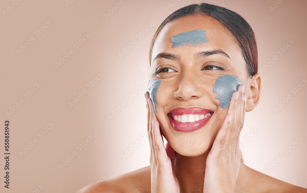Skincare, beauty and woman with a face mask in a studio for a cosmetic ...
